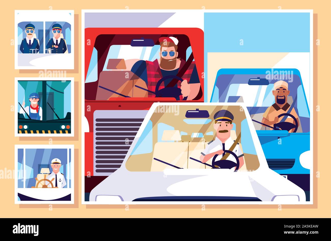 set of men with different profession of drivers vector illustration ...