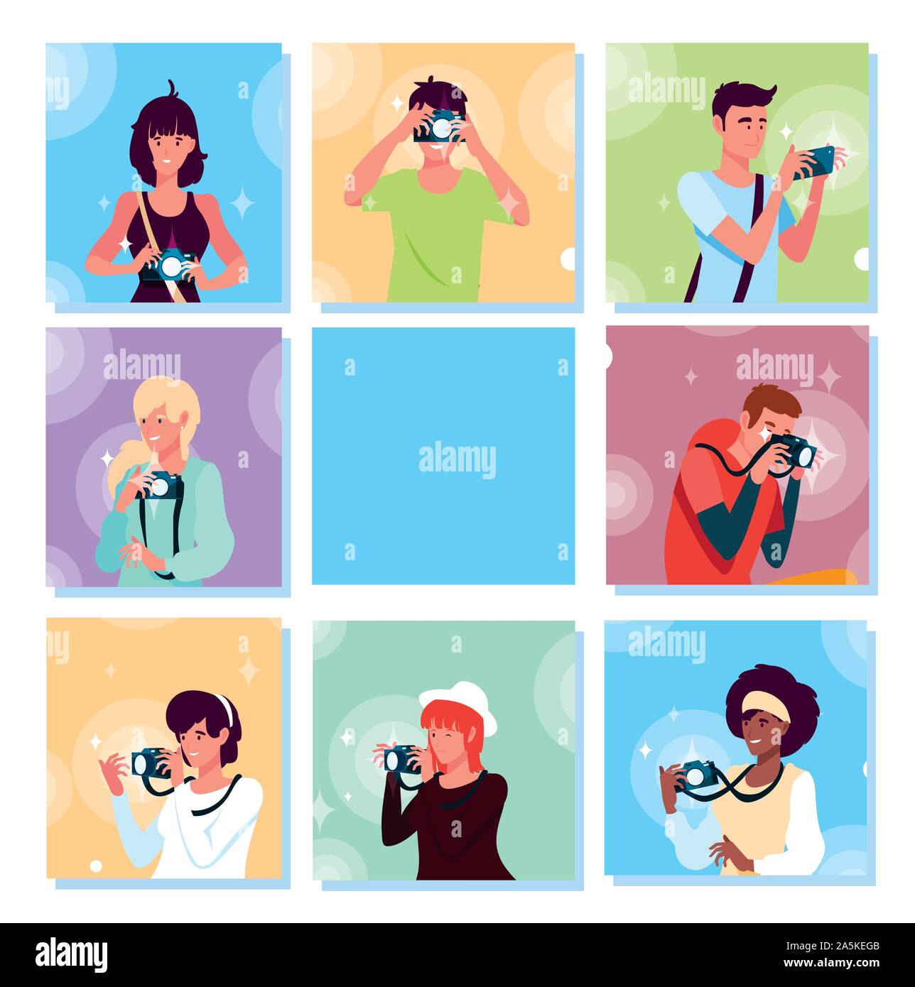 set of cards with people taking a photo vector illustration design ...