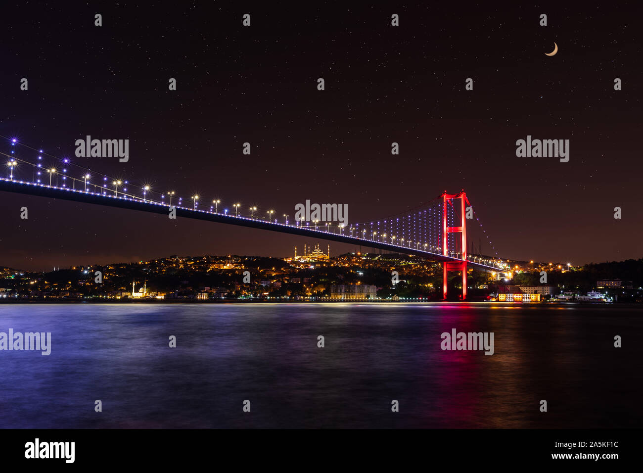 Illuminated Bosphorus bridge at night, Istanbul, Turkey Stock Photo - Alamy