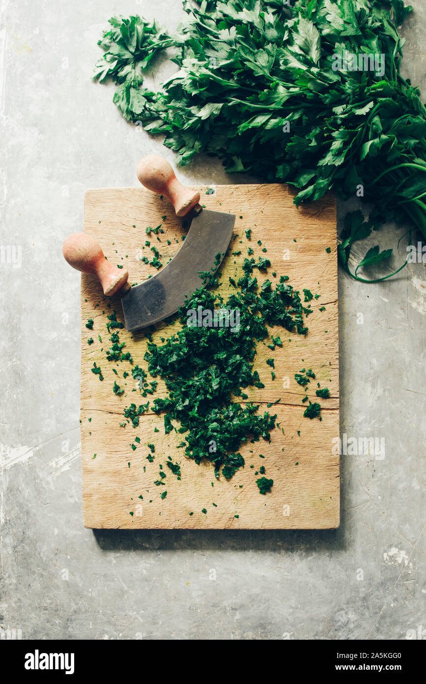 How to series cooking 101 guide, how to cut parsley, top view of fresh ...