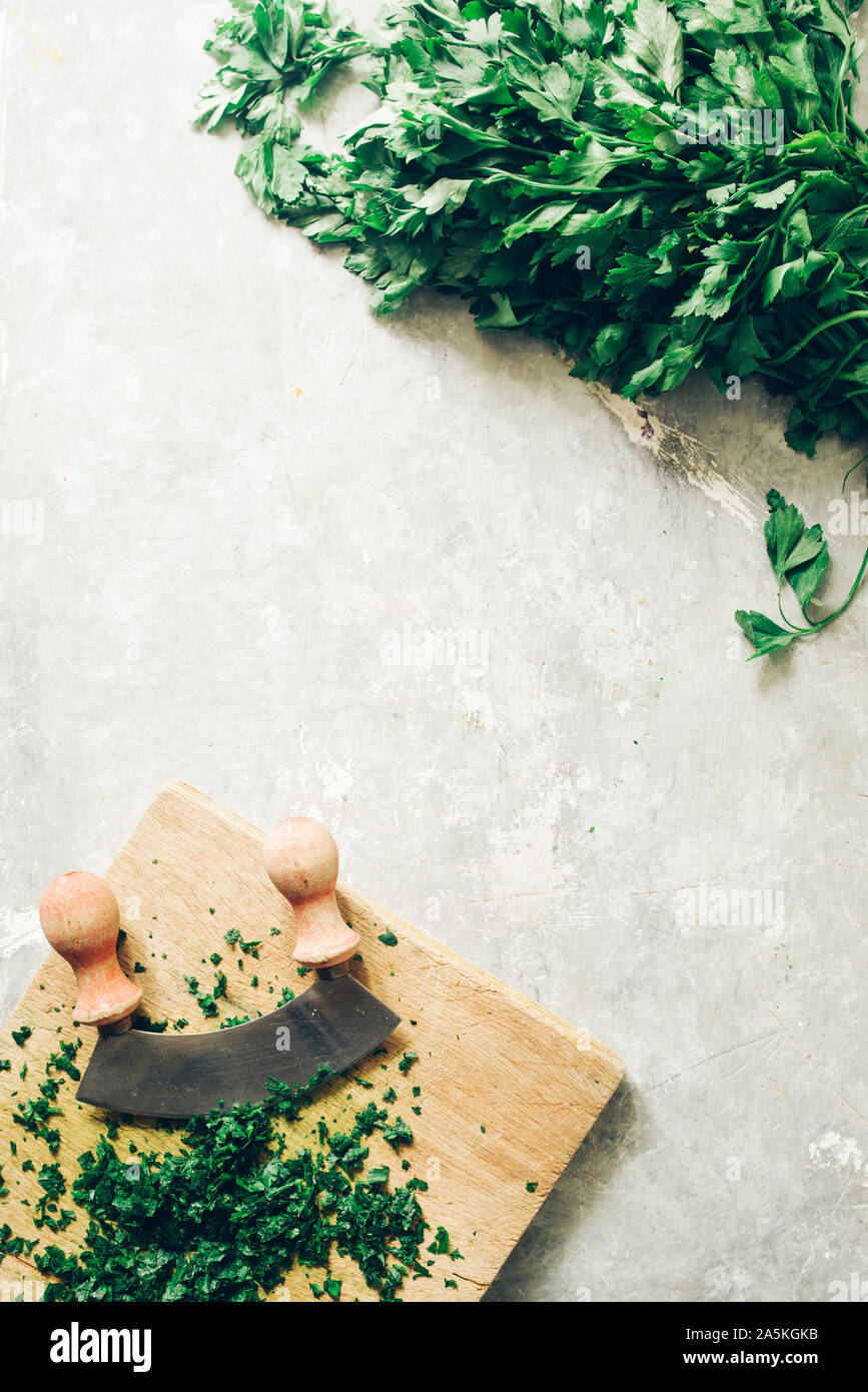 How to series cooking 101 guide, how to cut parsley, top view of fresh ...