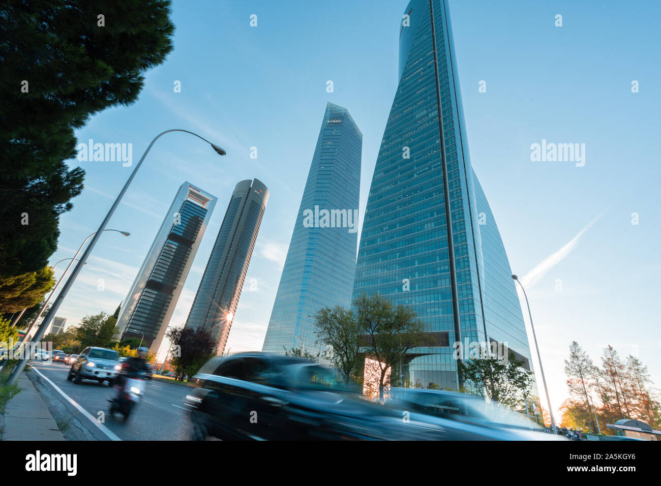The four modern skyscrapers or Cuatro Torres in Madrid, Spain Stock ...