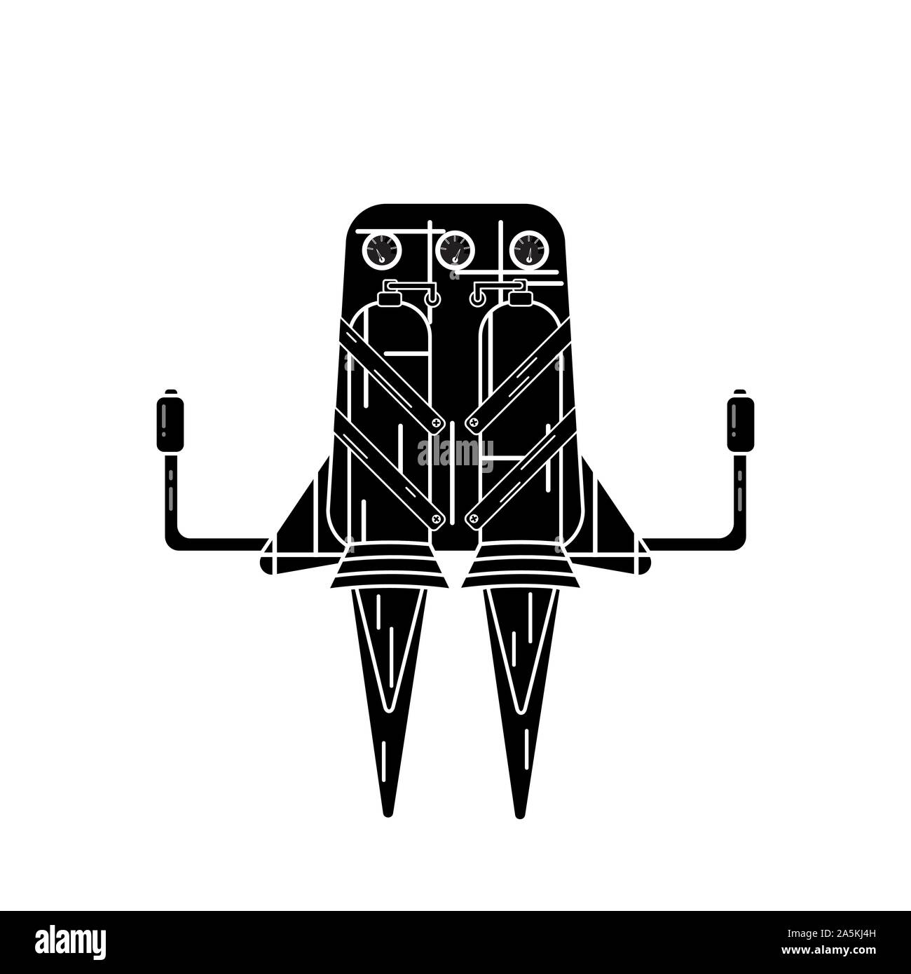 Silhouette of jetpack isolated on a white background with fire escaping ...