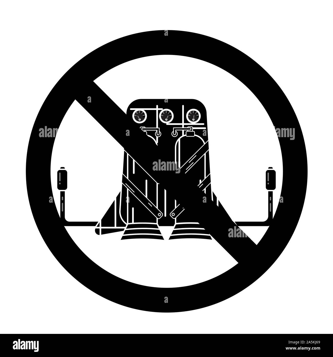 Silhouette of jetpack isolated on a white background in prohibition ...