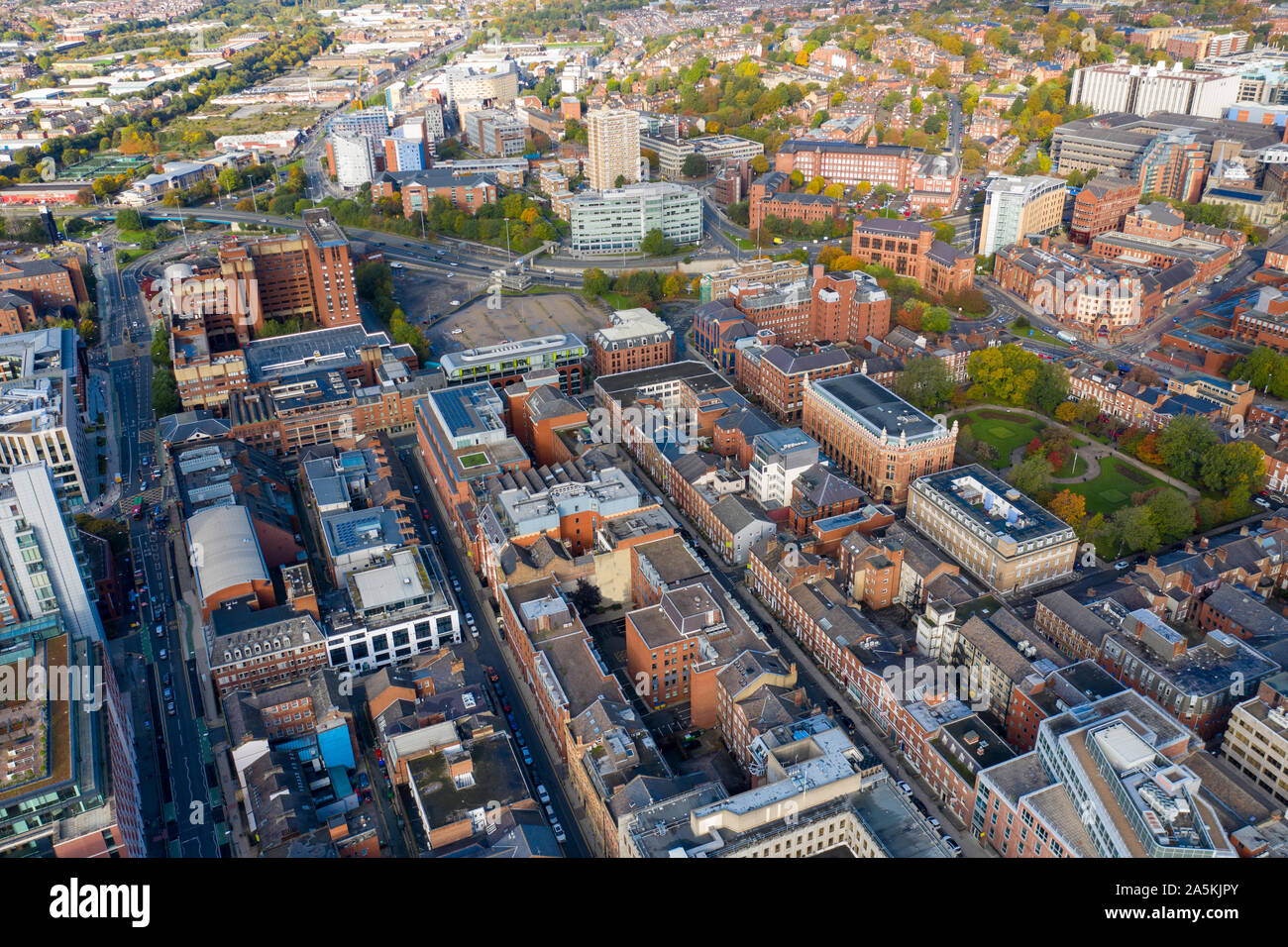 Aerial photo taken above the Leeds Town Centre located in West ...