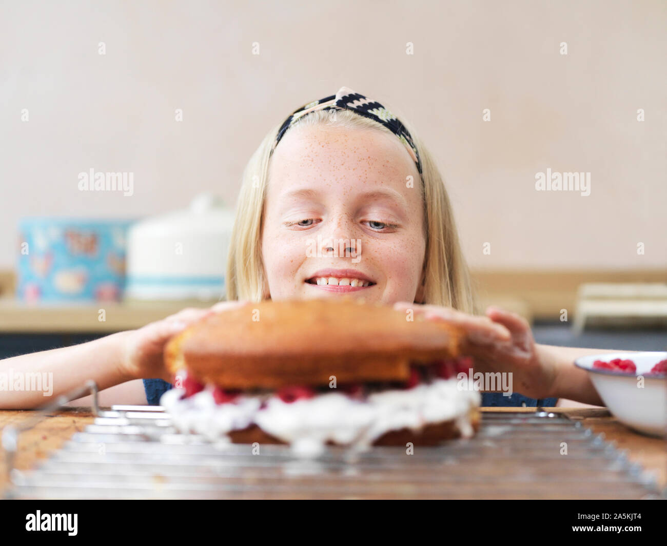 Girl pushing table hi-res stock photography and images - Alamy