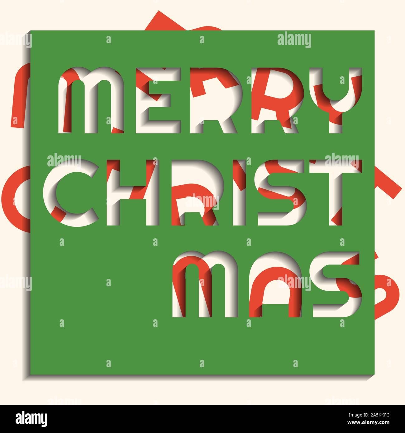 Merry christmas wording illustration in paper cut style with red color ...
