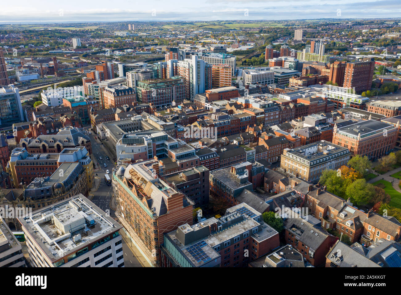 Aerial photo taken above the Leeds Town Centre located in West ...