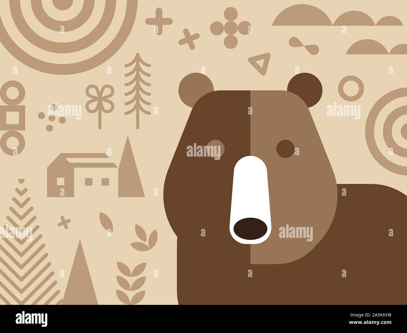 Bear with other element of Christmas in red tone - design for greeting ...