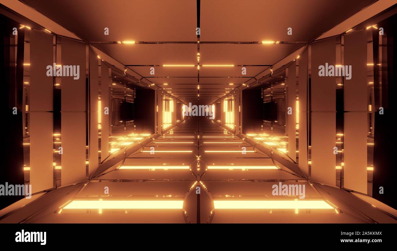 clean futuristic metal sci-fi space tunnel corridor 3d illustration ...