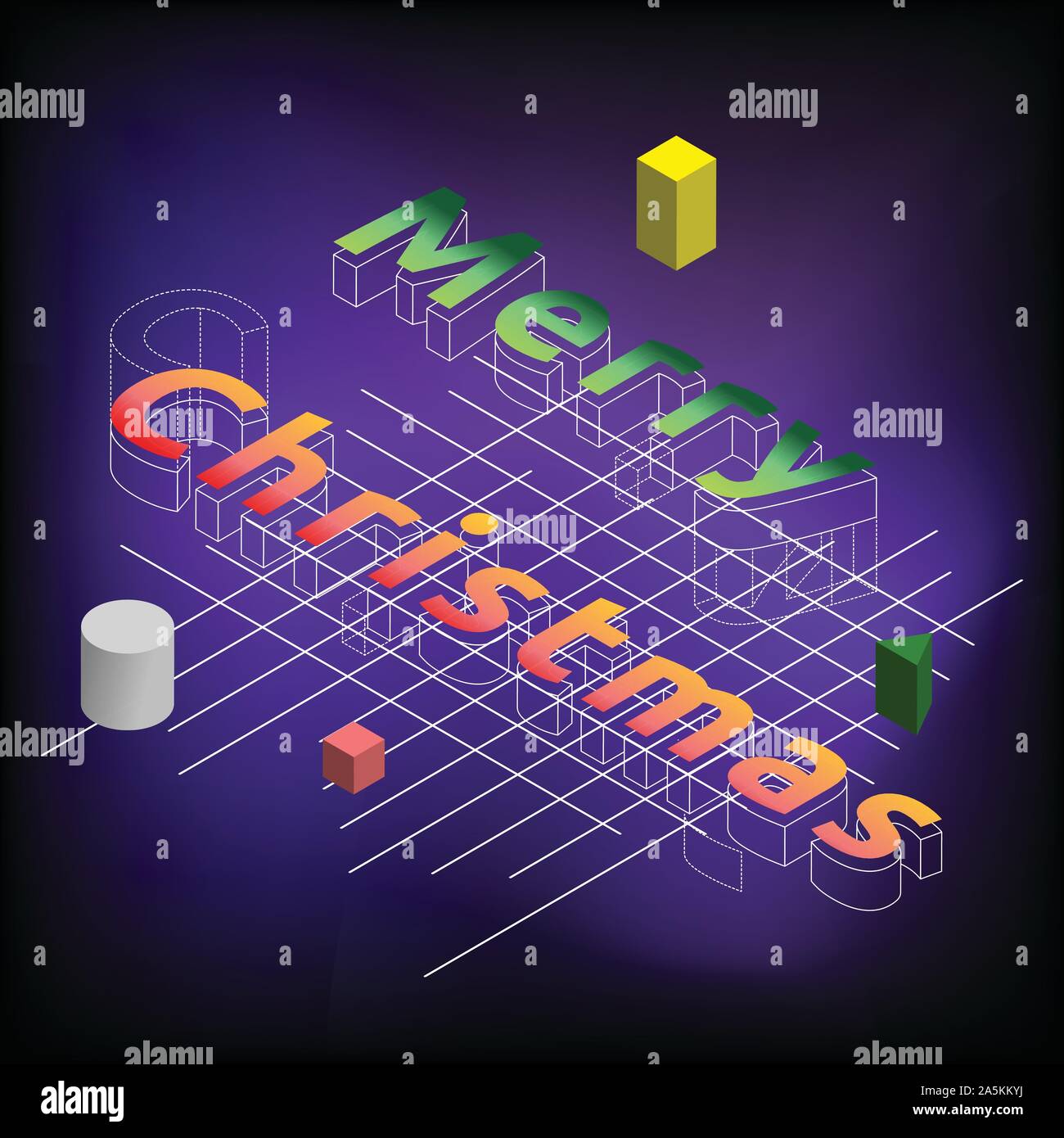 Merry Christmas typography wording in isometric style with colors ...