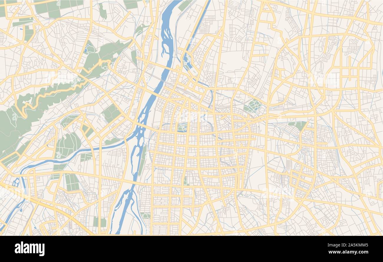 Printable street map of Toyama, Prefecture Toyama, Japan. Map template ...