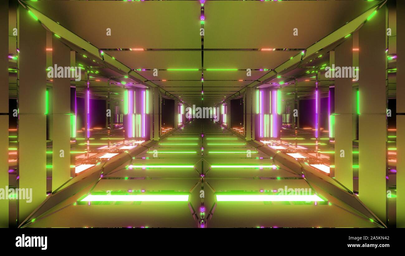 clean futuristic metal sci-fi space tunnel corridor 3d illustration ...