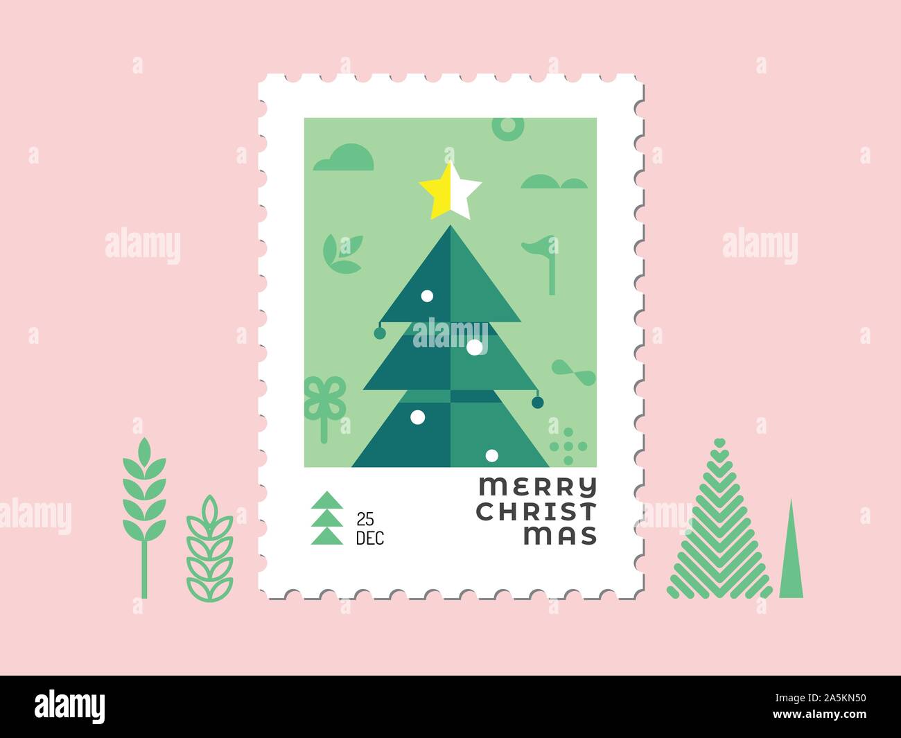 Christmas tree - Christmas stamp flat design for greeting card and ...