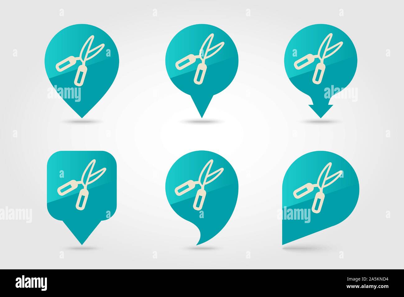 Secateurs, pruner, averruncator flat vector pin map icon. Map pointer ...