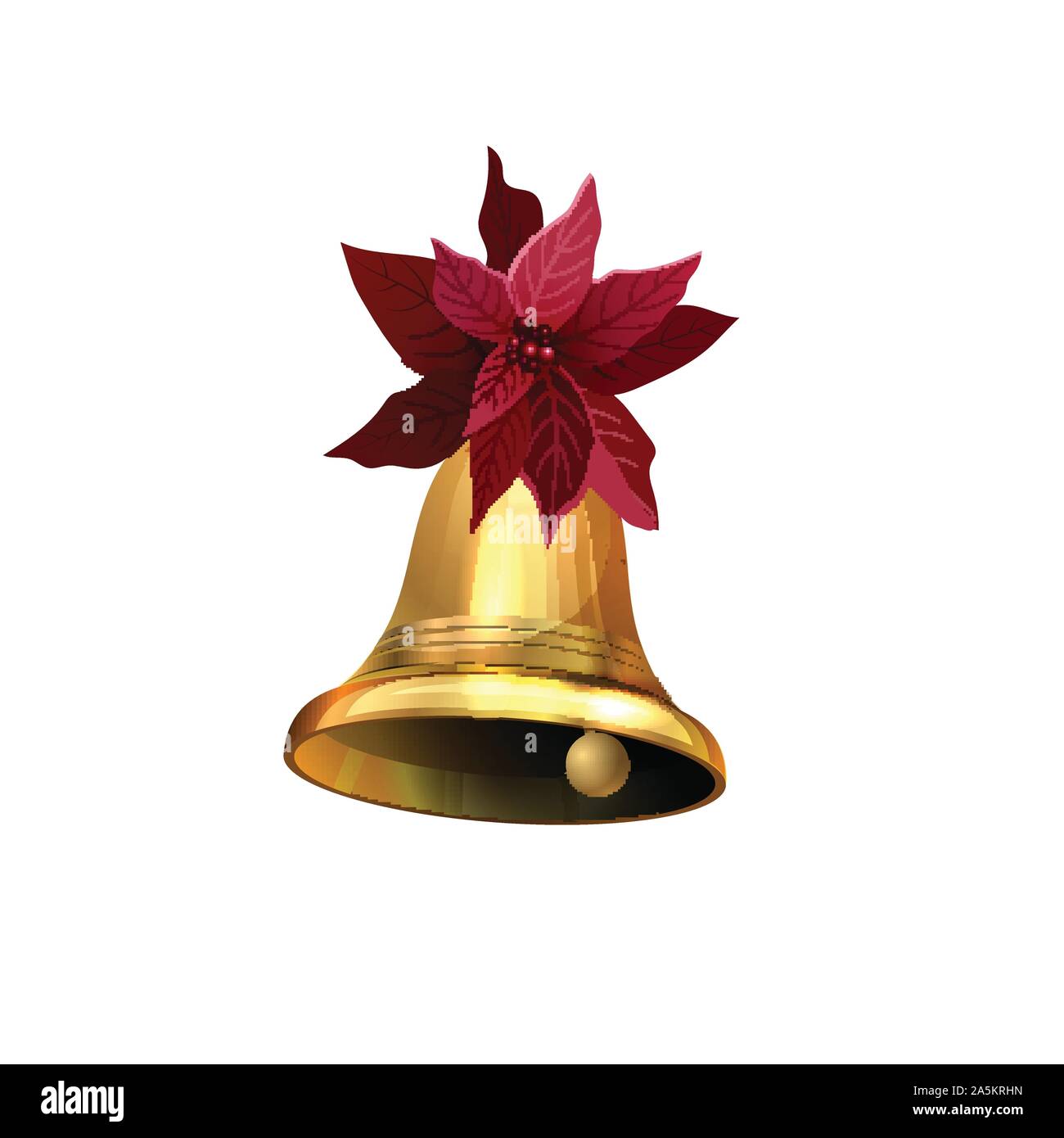 Vector illustration of shiny golden Christmas bells decorated with red ...