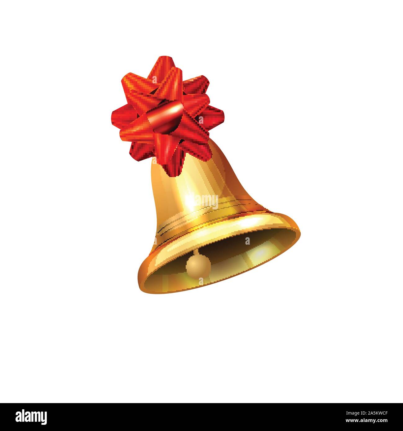 Vector illustration of shiny golden Christmas bell decorated with red ...