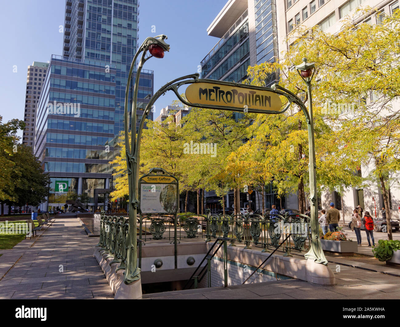 Art Nouveau entrance to the Square Victoria OACI metro station in ...