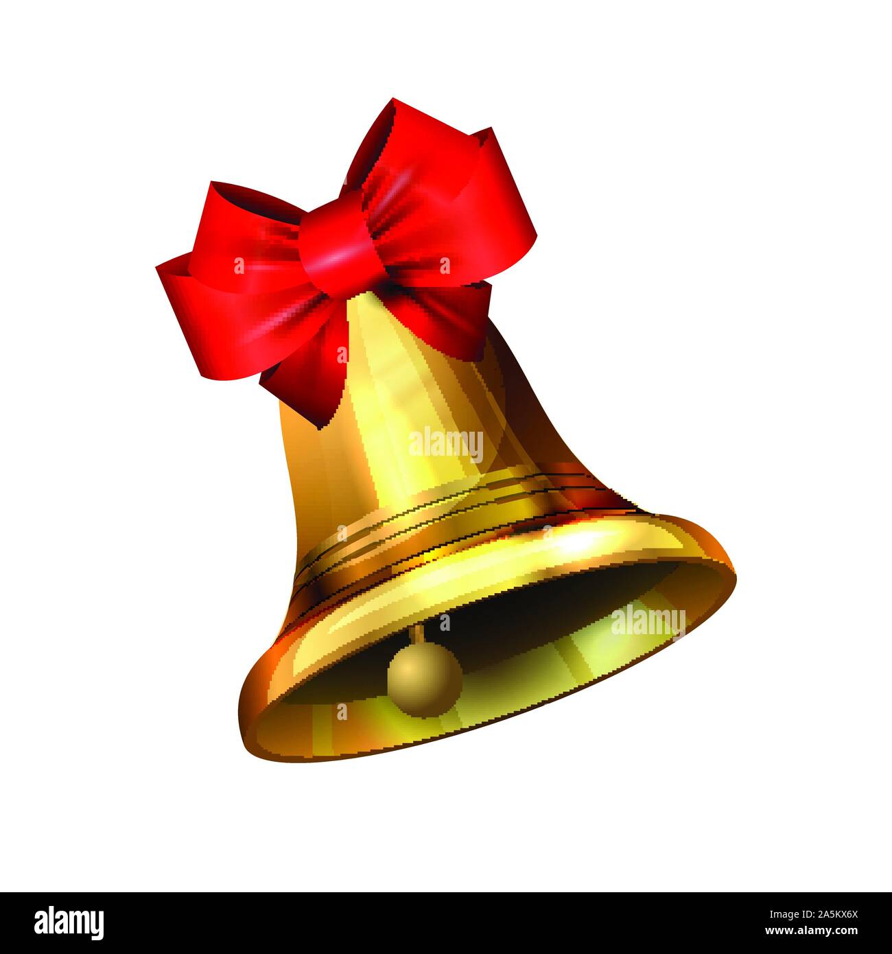 Vector illustration of shiny golden Christmas bell decorated with red ...