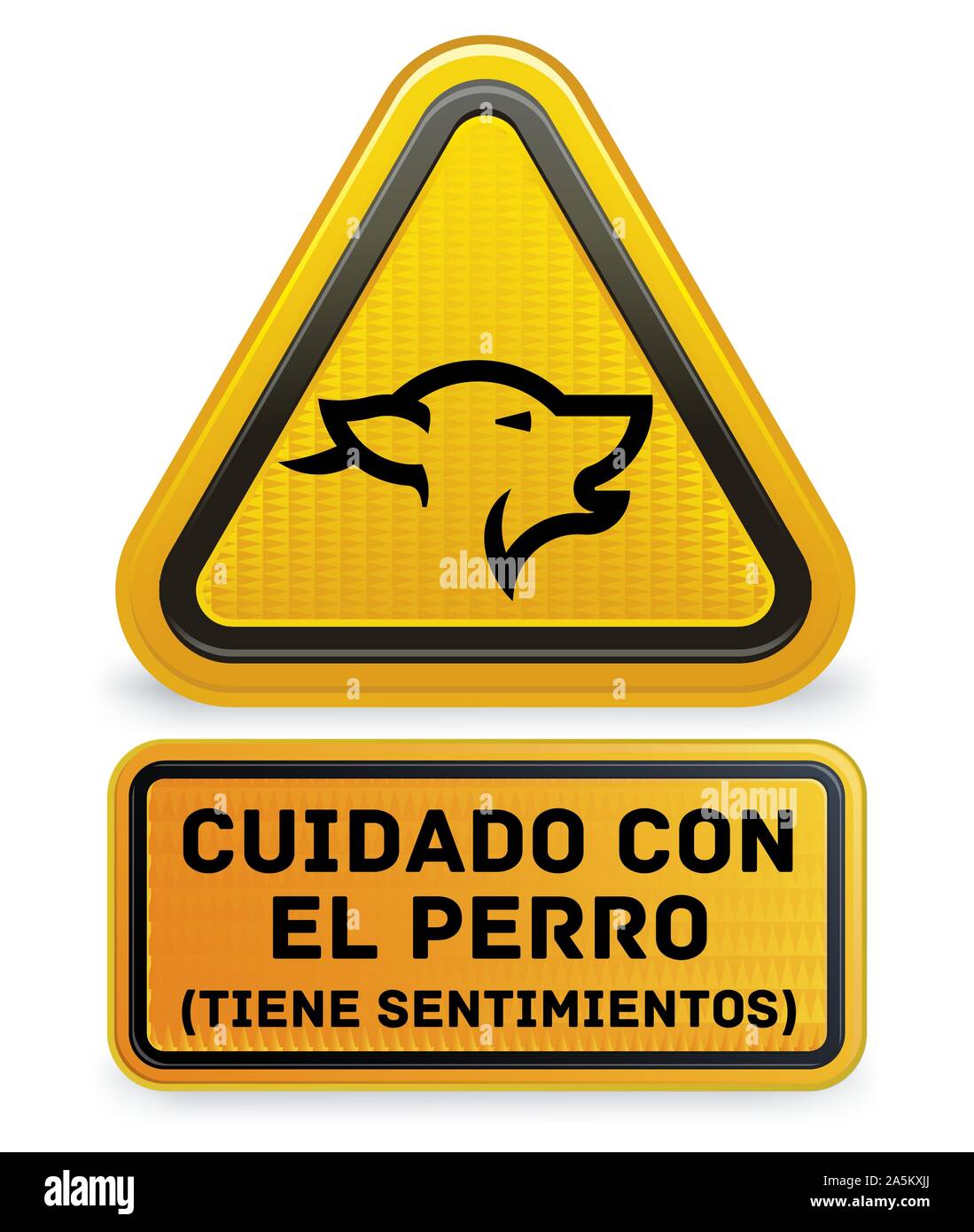 Beware of the dog plate with spanish text. Vector illustration Stock ...