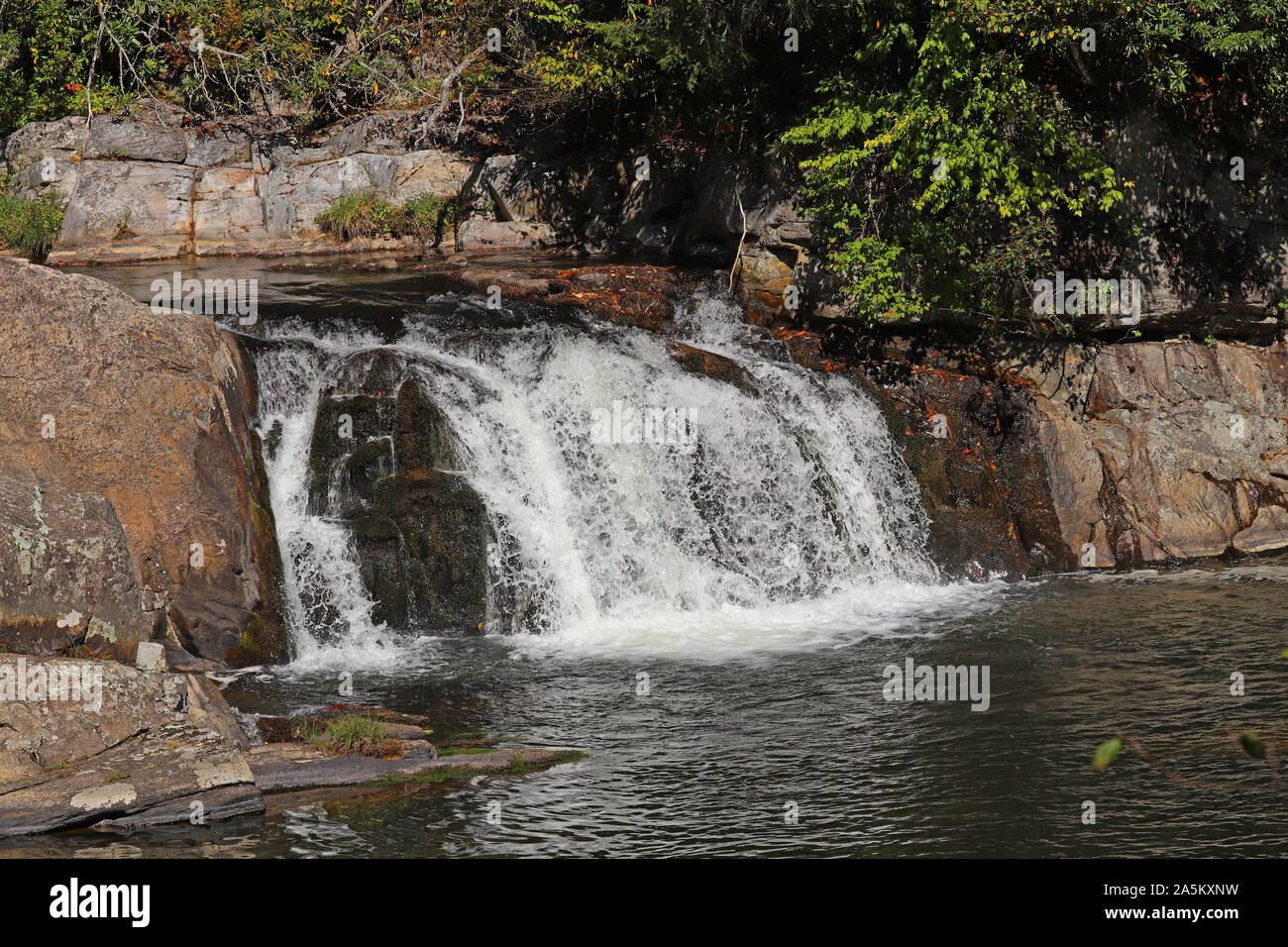 Upper falls at Linville Falls in the Blue Ridge Mountains of North ...