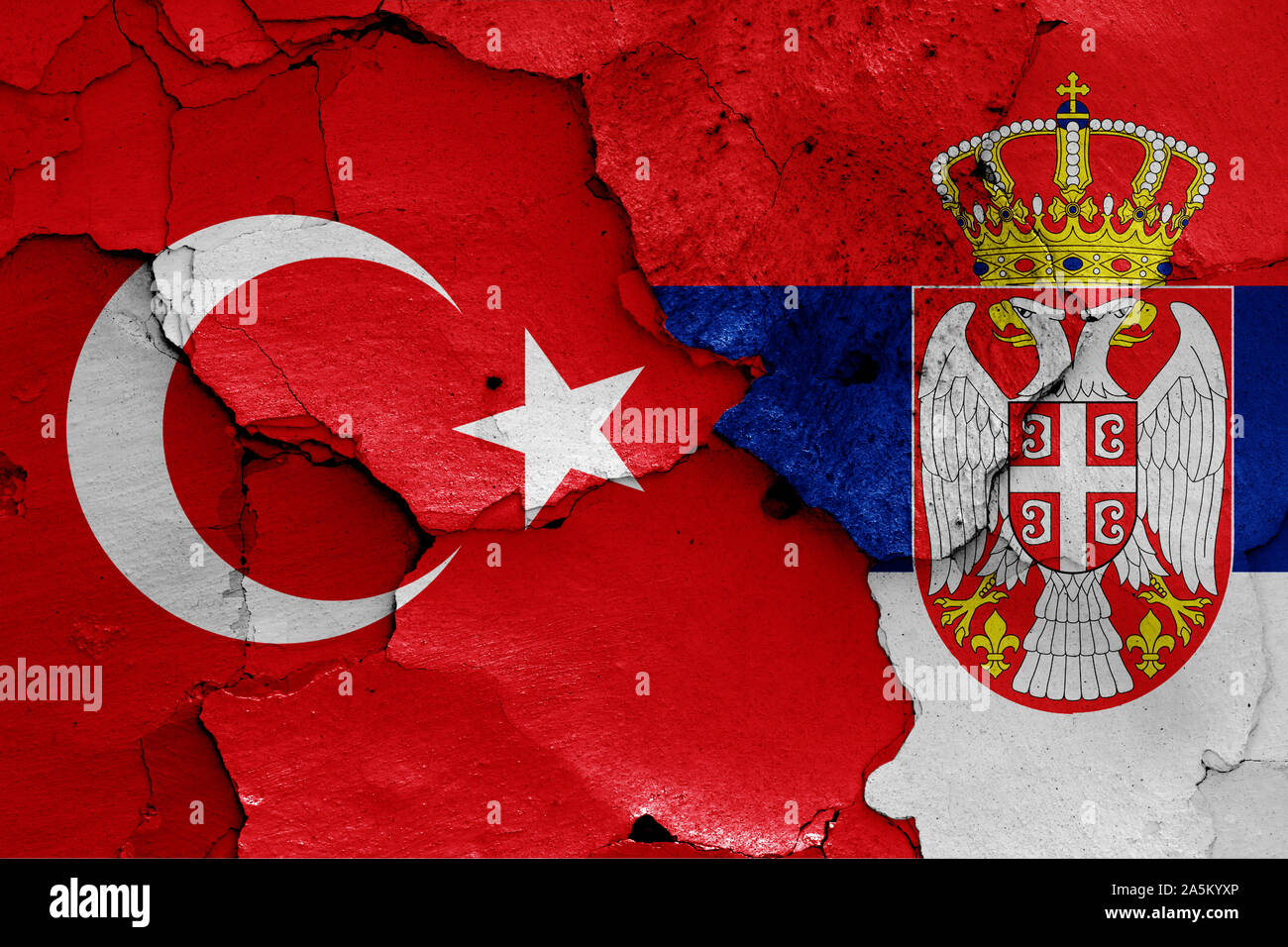 flags of Turkey and Serbia painted on cracked wall Stock Photo - Alamy