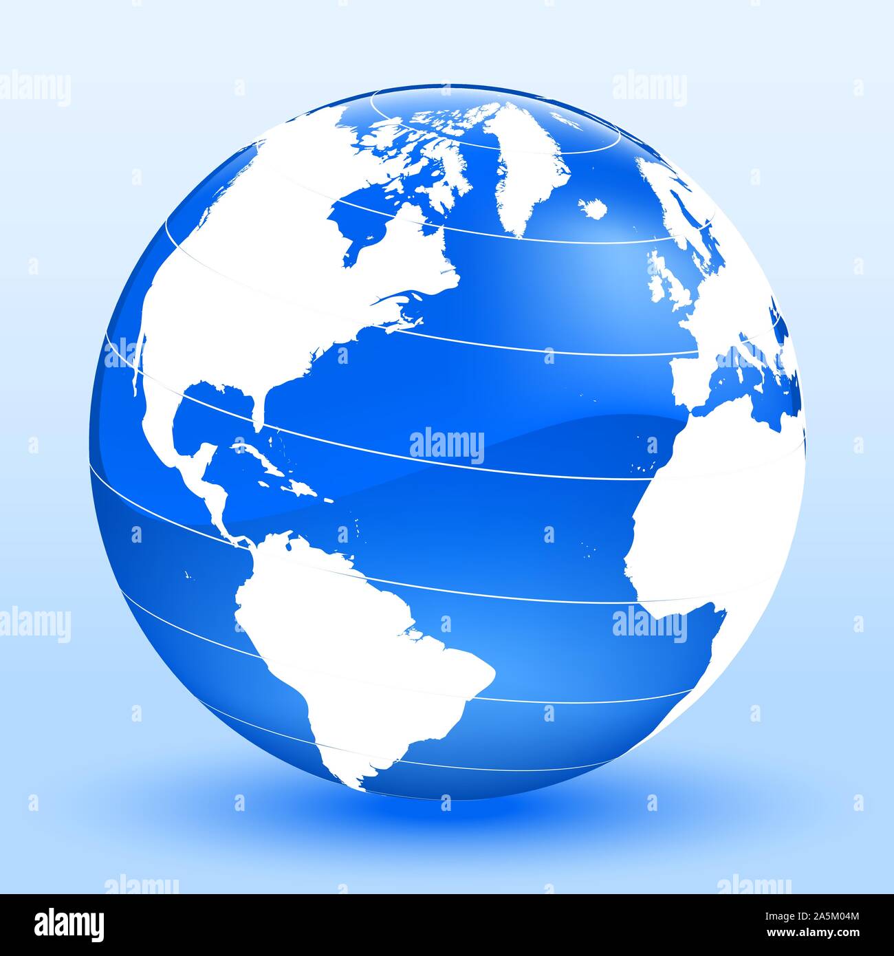 Detailed world globe in three dimensions. Blue and white. Vector ...