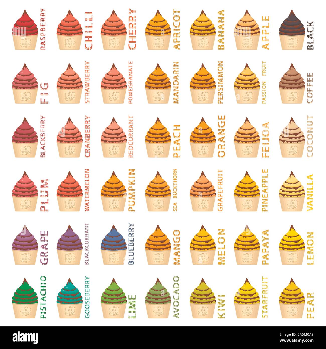 Big colorful set different types natural ice cream, structure icecream ...