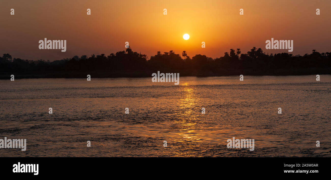 Sunset over the River Nile looking west from Kom Ombo, River Nile ...