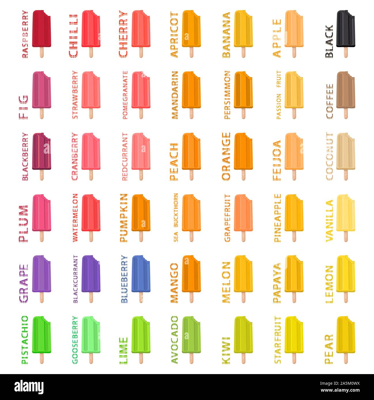 Big colorful set different types natural ice cream, structure icecream ...