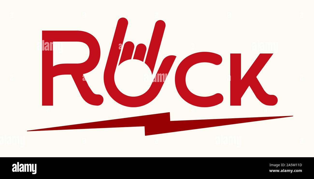 Rock text with hand gesture. Isolated and plain. Vector illustration ...