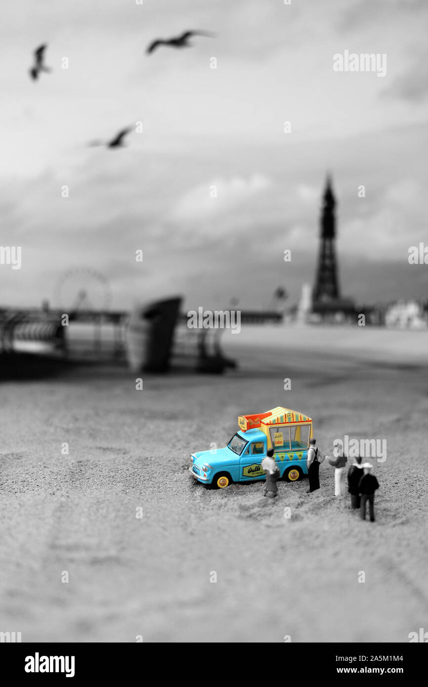 Model van and people still-life beach scene Stock Photo - Alamy