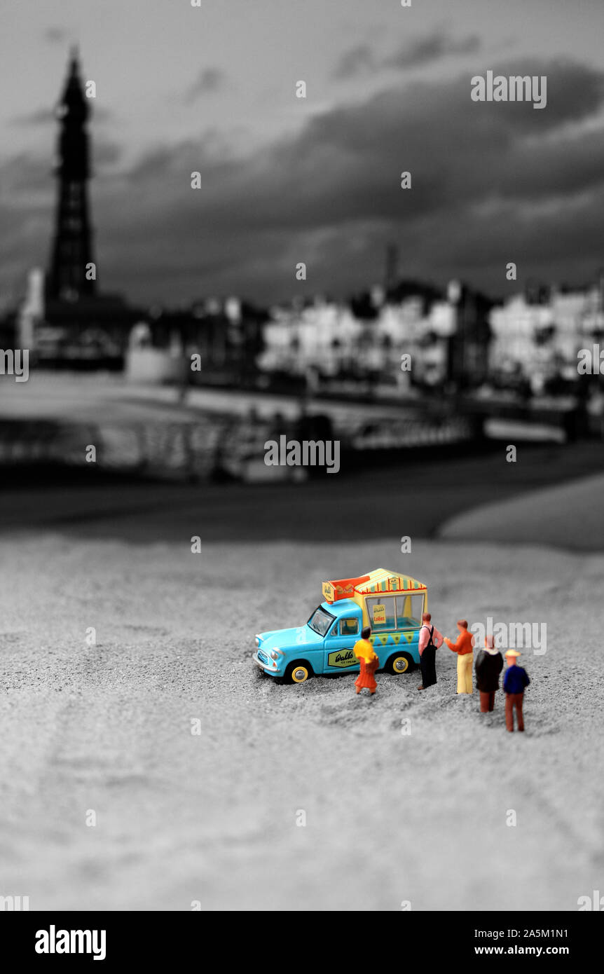 Model van and people still-life beach scene Stock Photo - Alamy