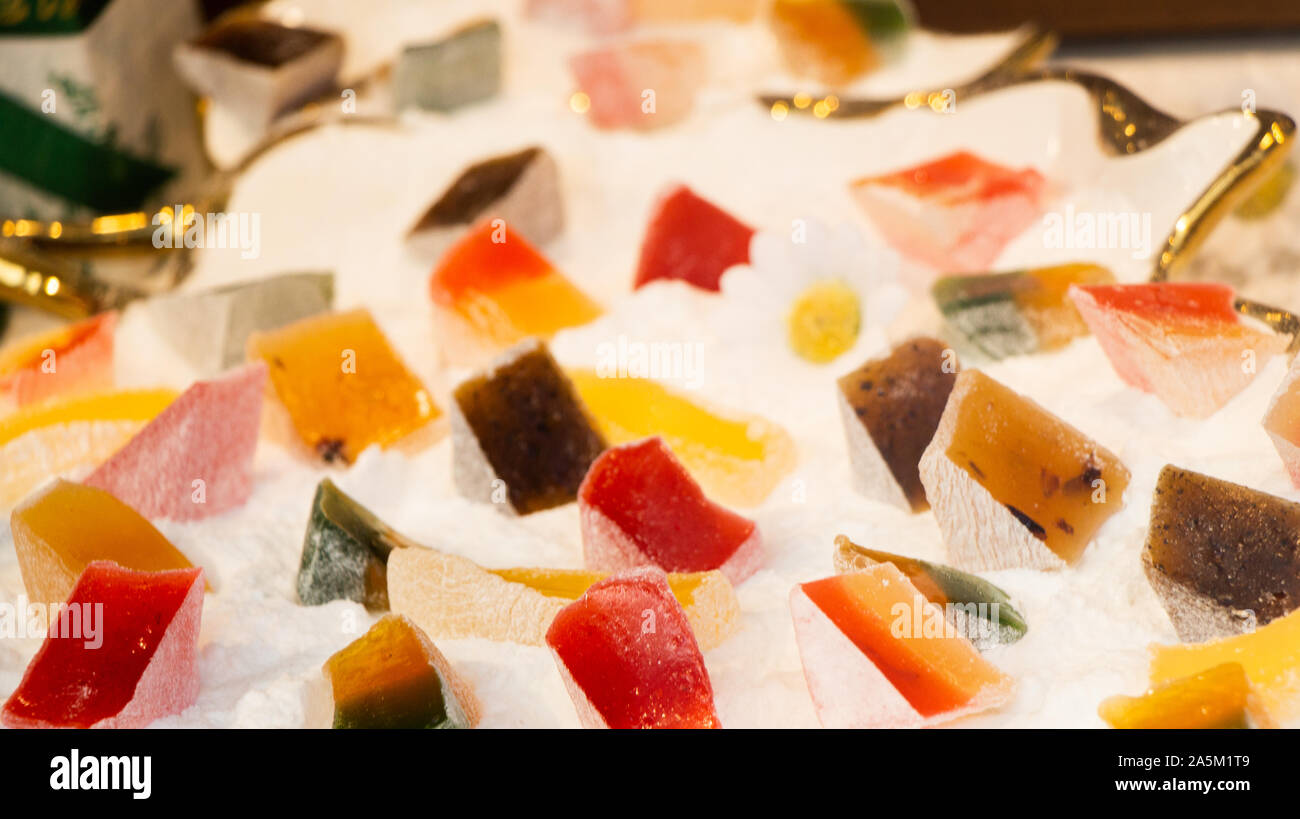 Traditional Turkish Delight, Sugar coated soft candy Stock Photo - Alamy