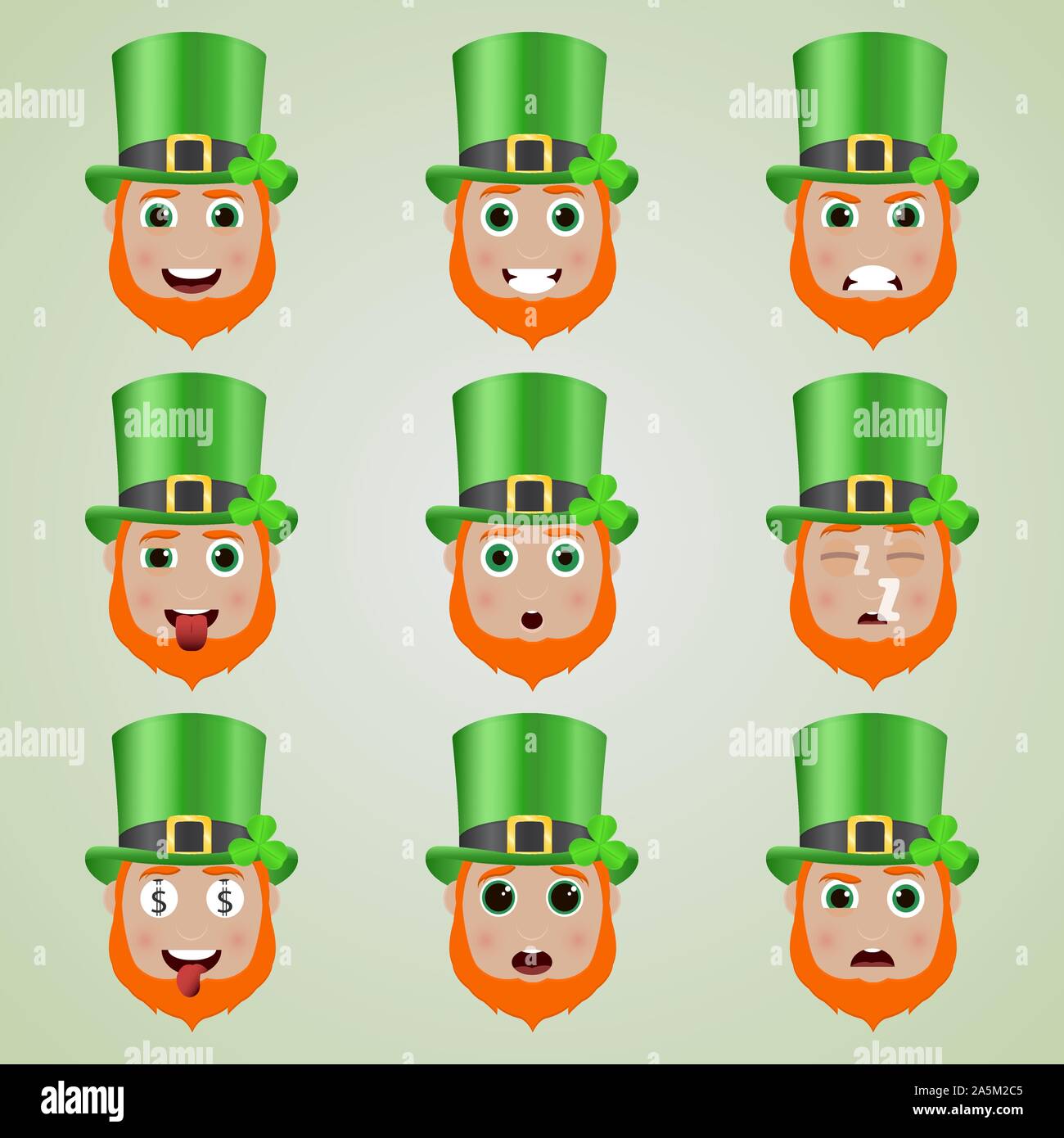 Set of cute leprechaun emoticons. Saint Patrick's Day. Various emotions ...