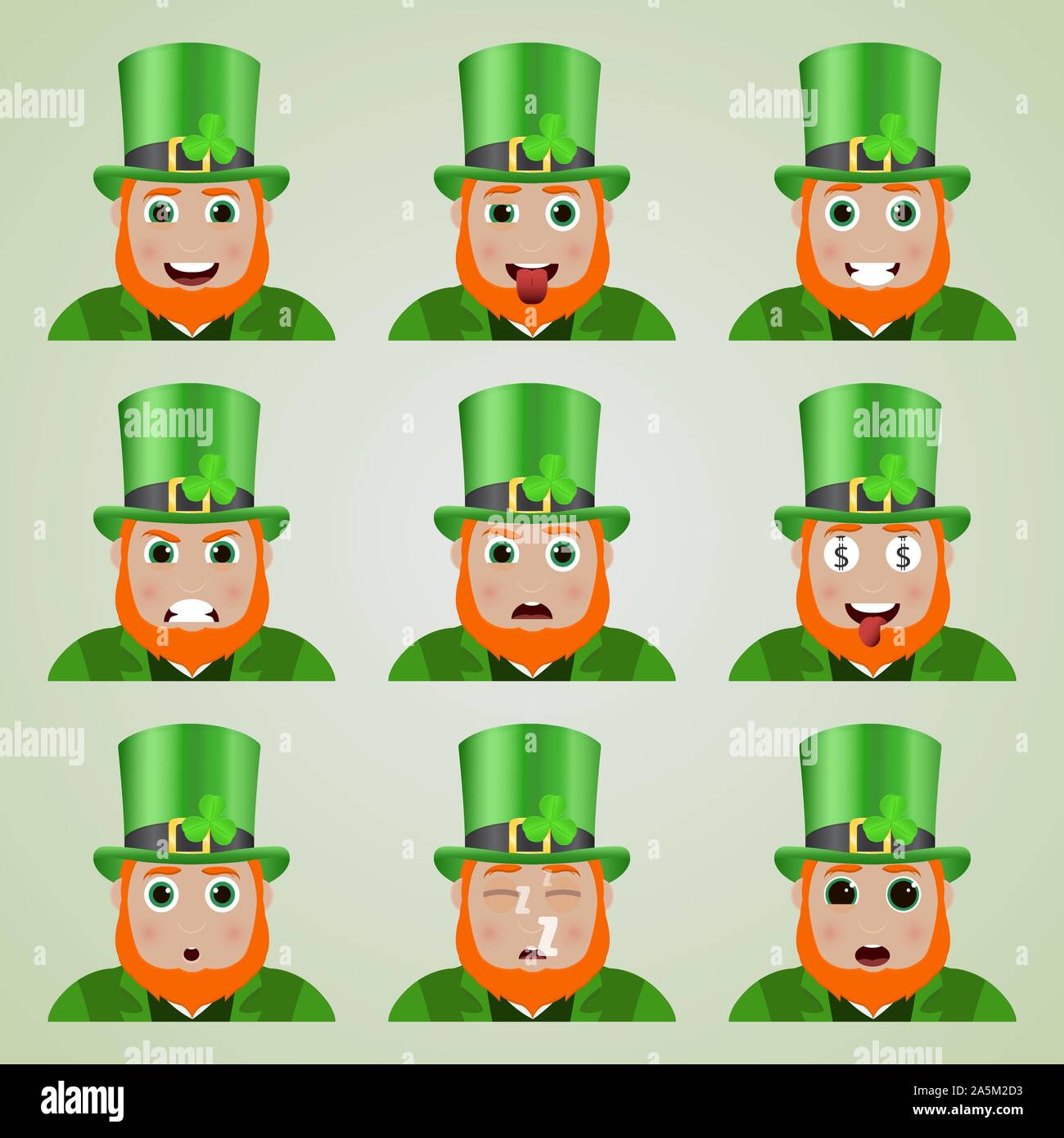Set of cute leprechaun emoticons. Saint Patrick's Day. Various emotions ...