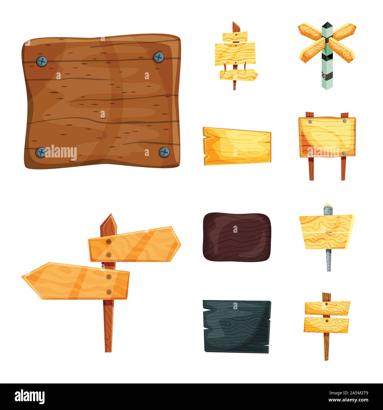 Vector illustration of signboard and wood logo. Set of signboard and ...