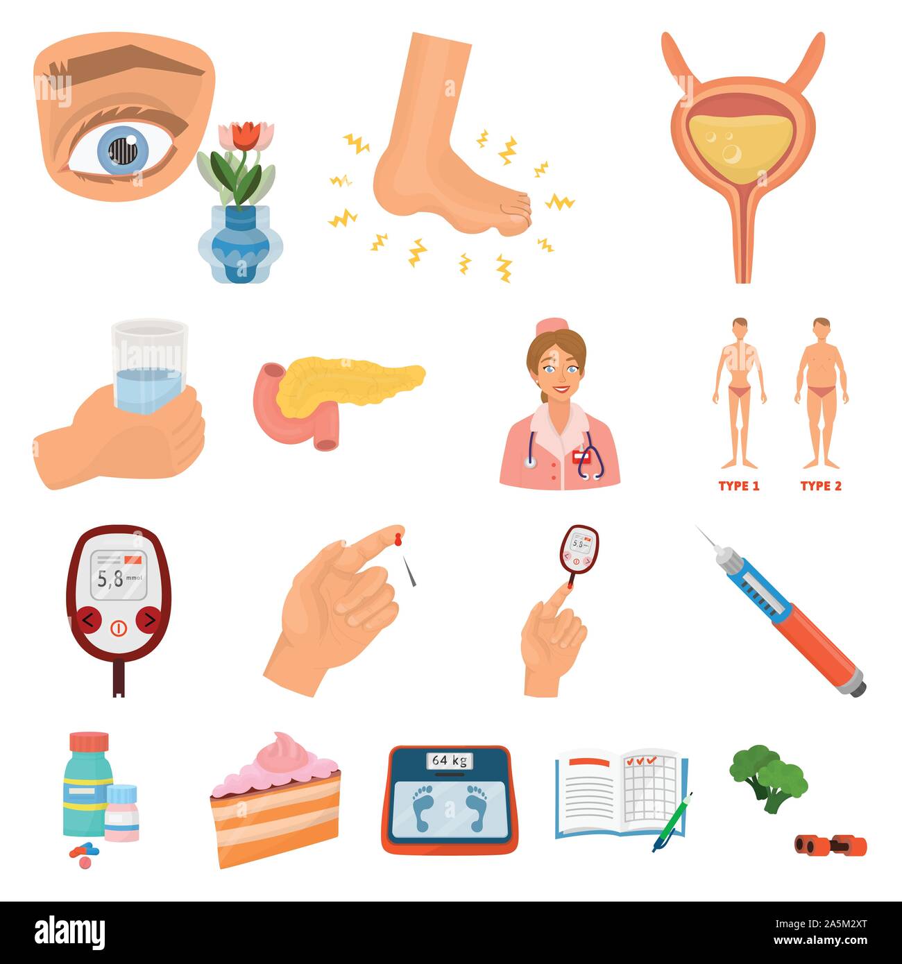 Vector illustration of mellitus and diabetes icon. Set of mellitus and ...