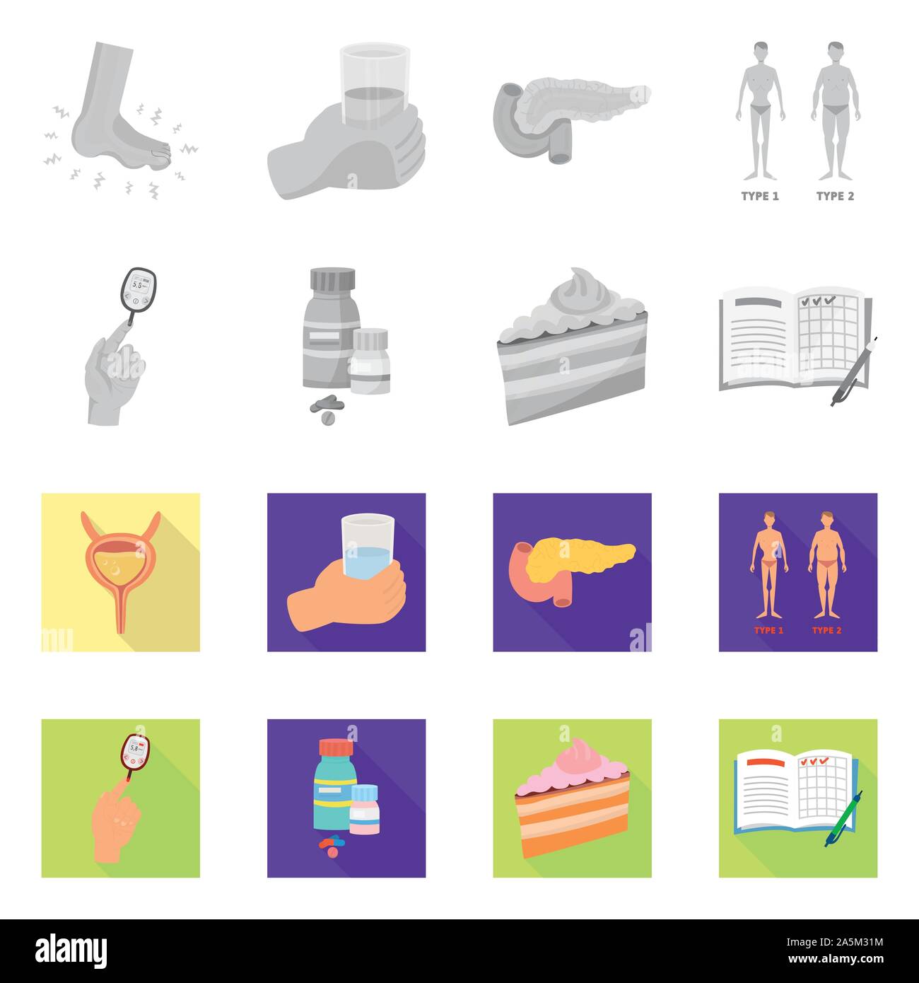 Vector design of diet and treatment symbol. Set of diet and medicine ...