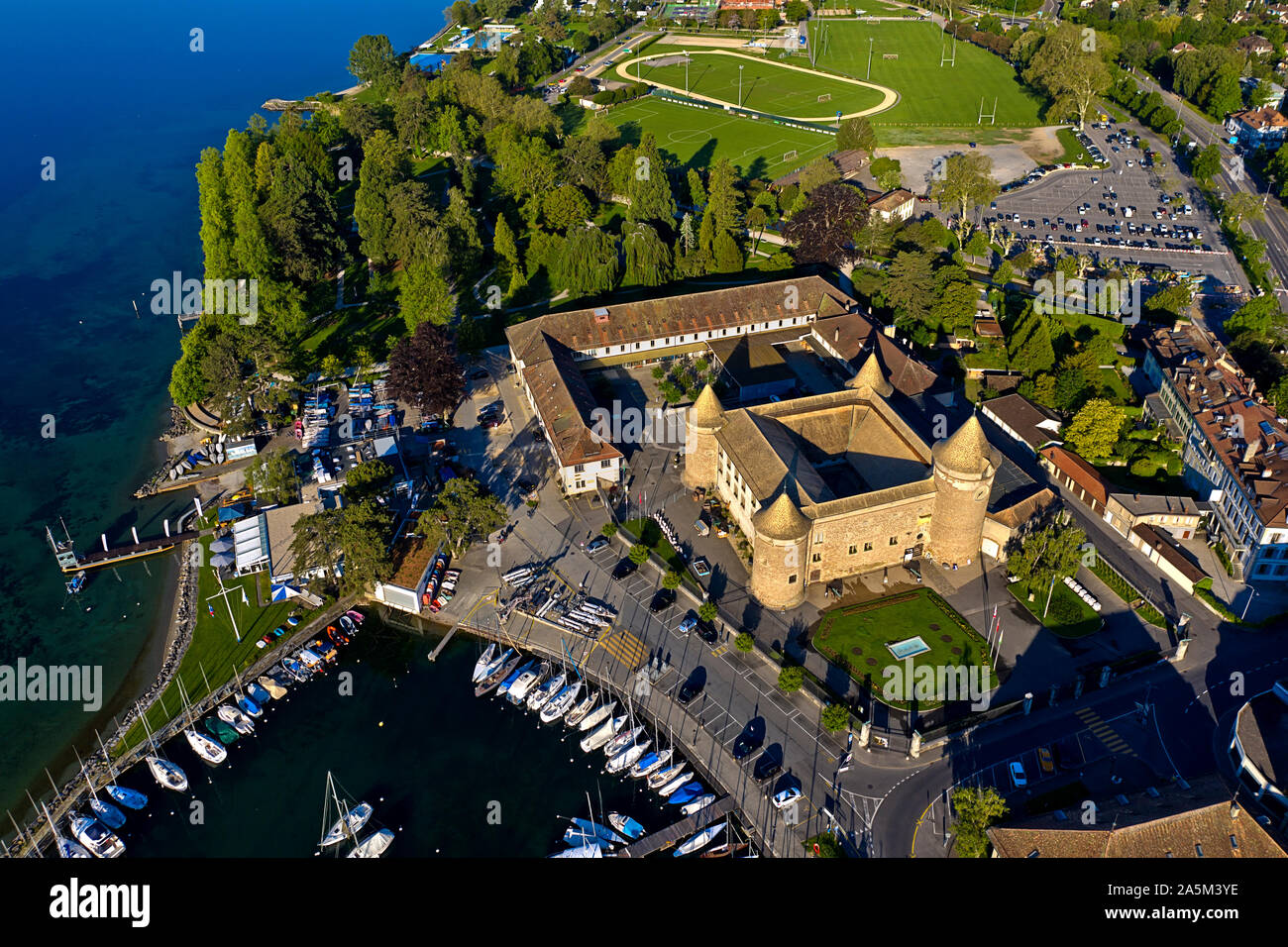 Morges Castle and marina at Lake Geneva, Morges, Vaud, Switzerland Stock Photo - Alamy