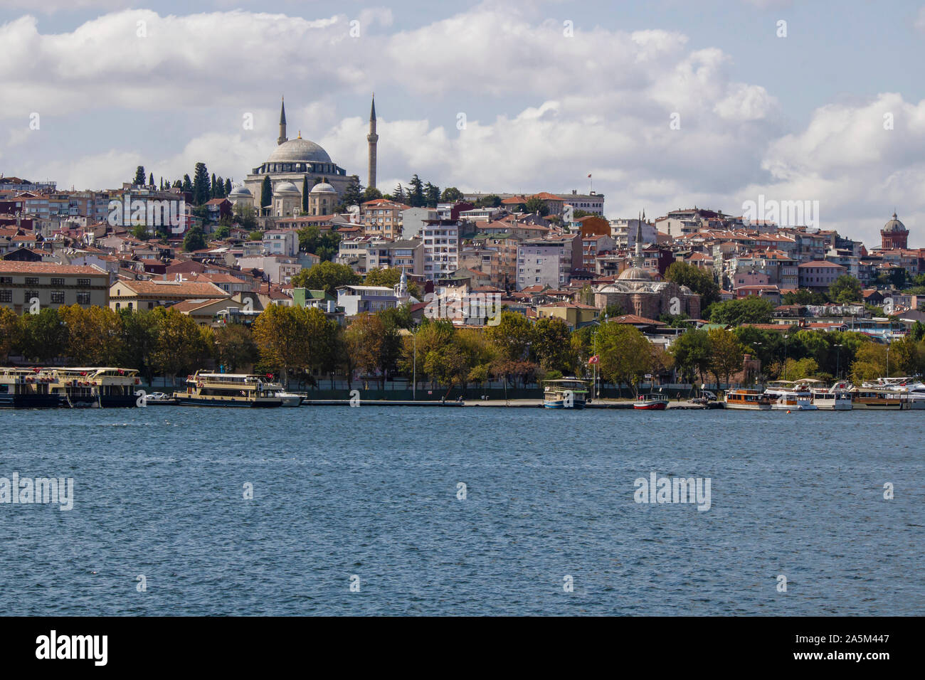 Istanbul Sehzade Mosque. It was taken from the sea. The mosque stands ...