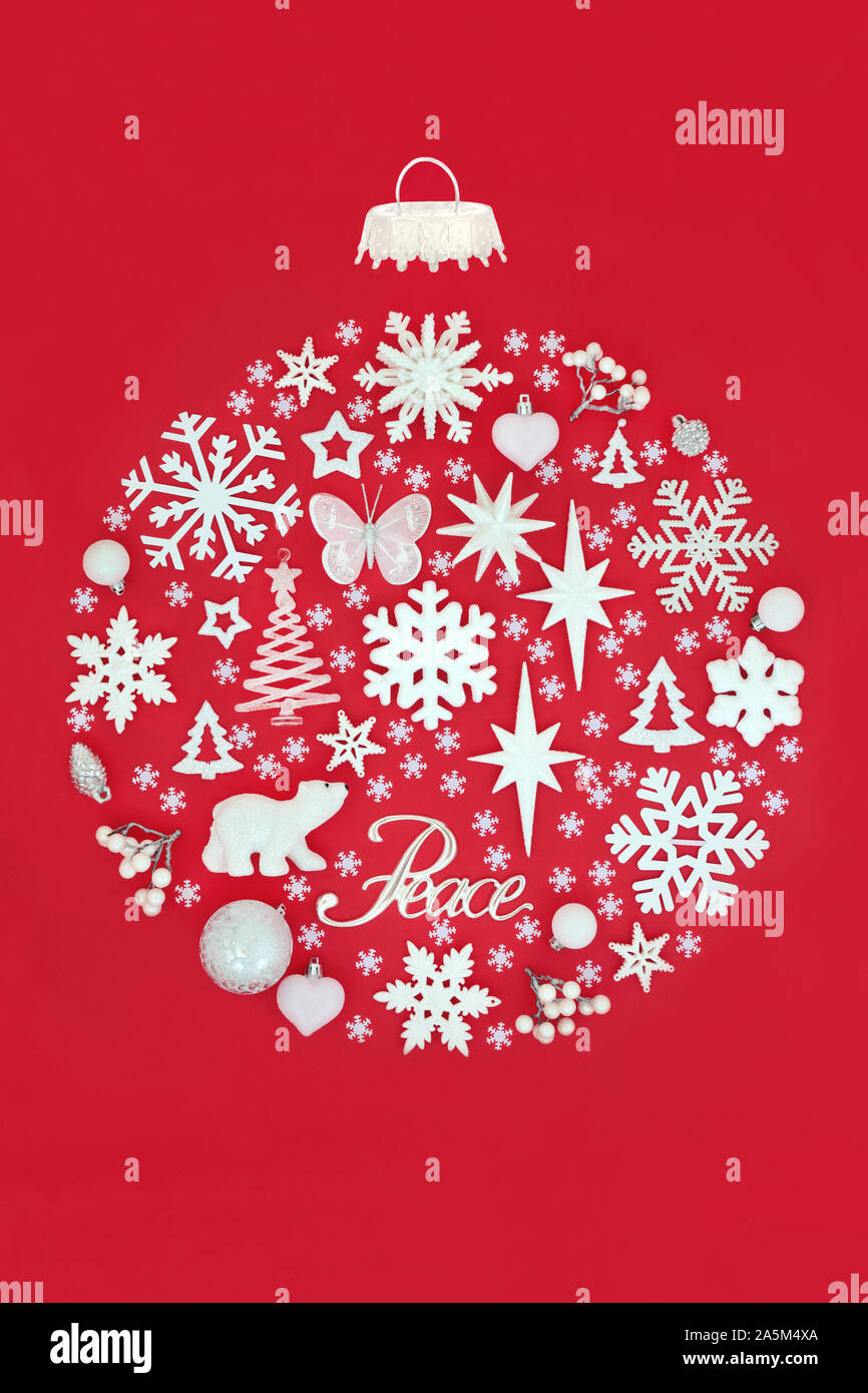 Christmas peace sign with tree decorations and symbols forming an ...