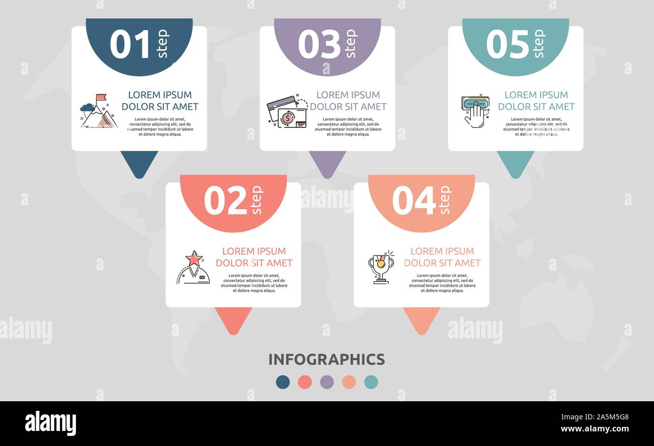 Vector infographic flat template rectangle and arrow for five diagrams, graph. Business concept ...