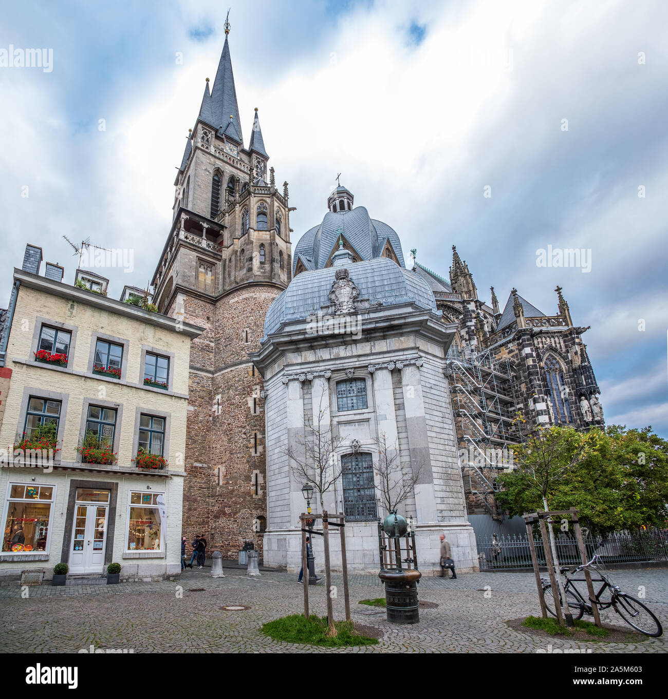 The Dom of Aachen during autumn seen from a side street, Germany, EU ...