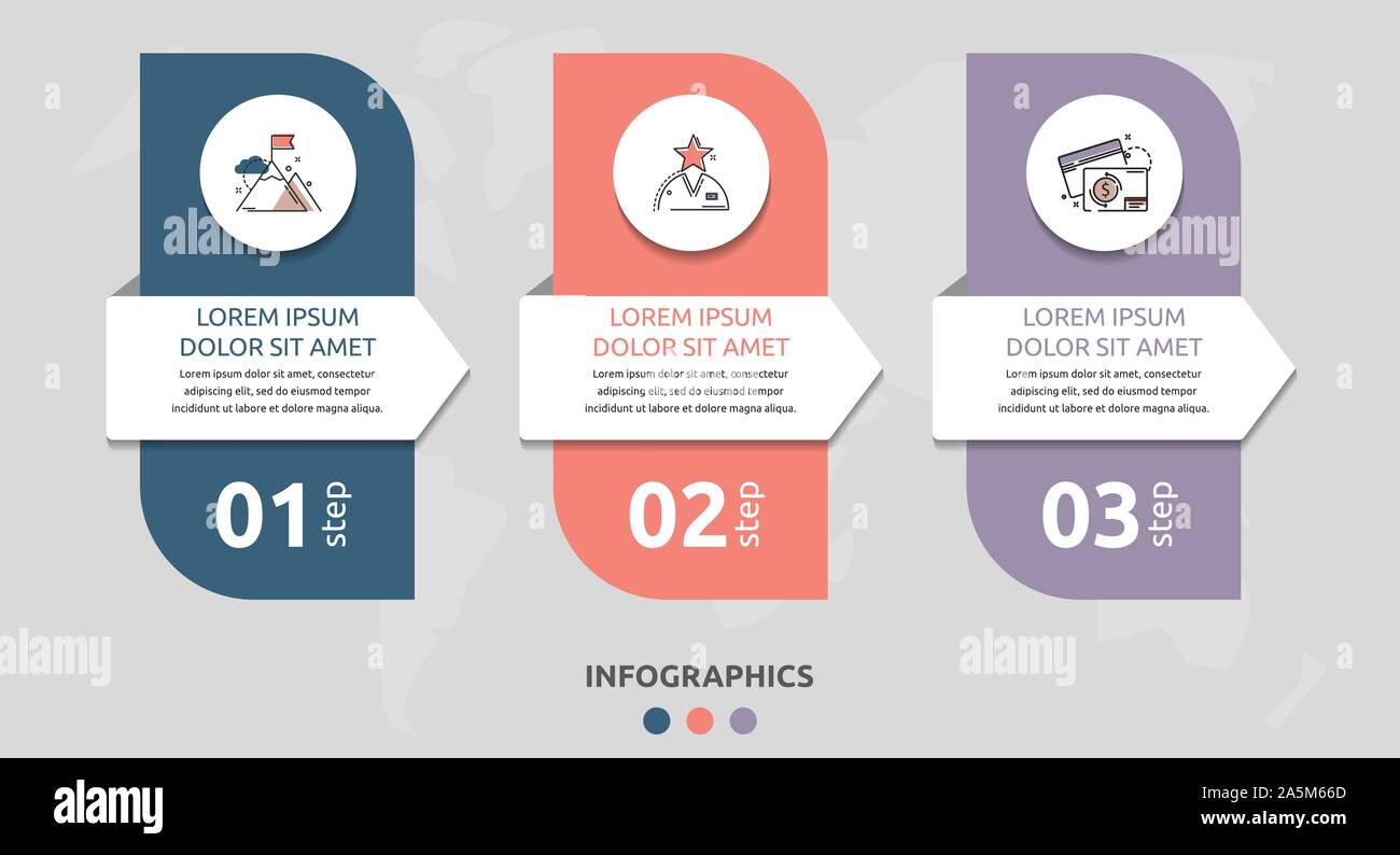 Vector infographic flat template rectangle and arrow for three diagrams, graph. Business concept ...