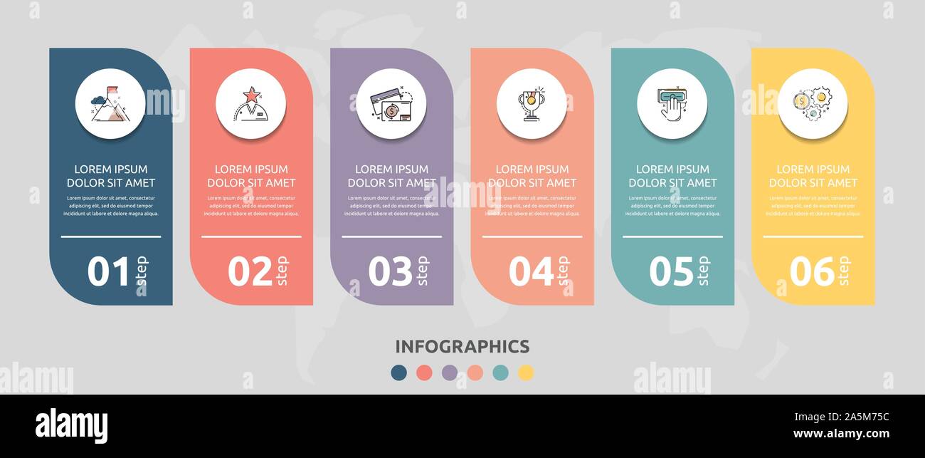 Vector infographic flat template rectangle for six diagrams, graph, presentation. Business ...