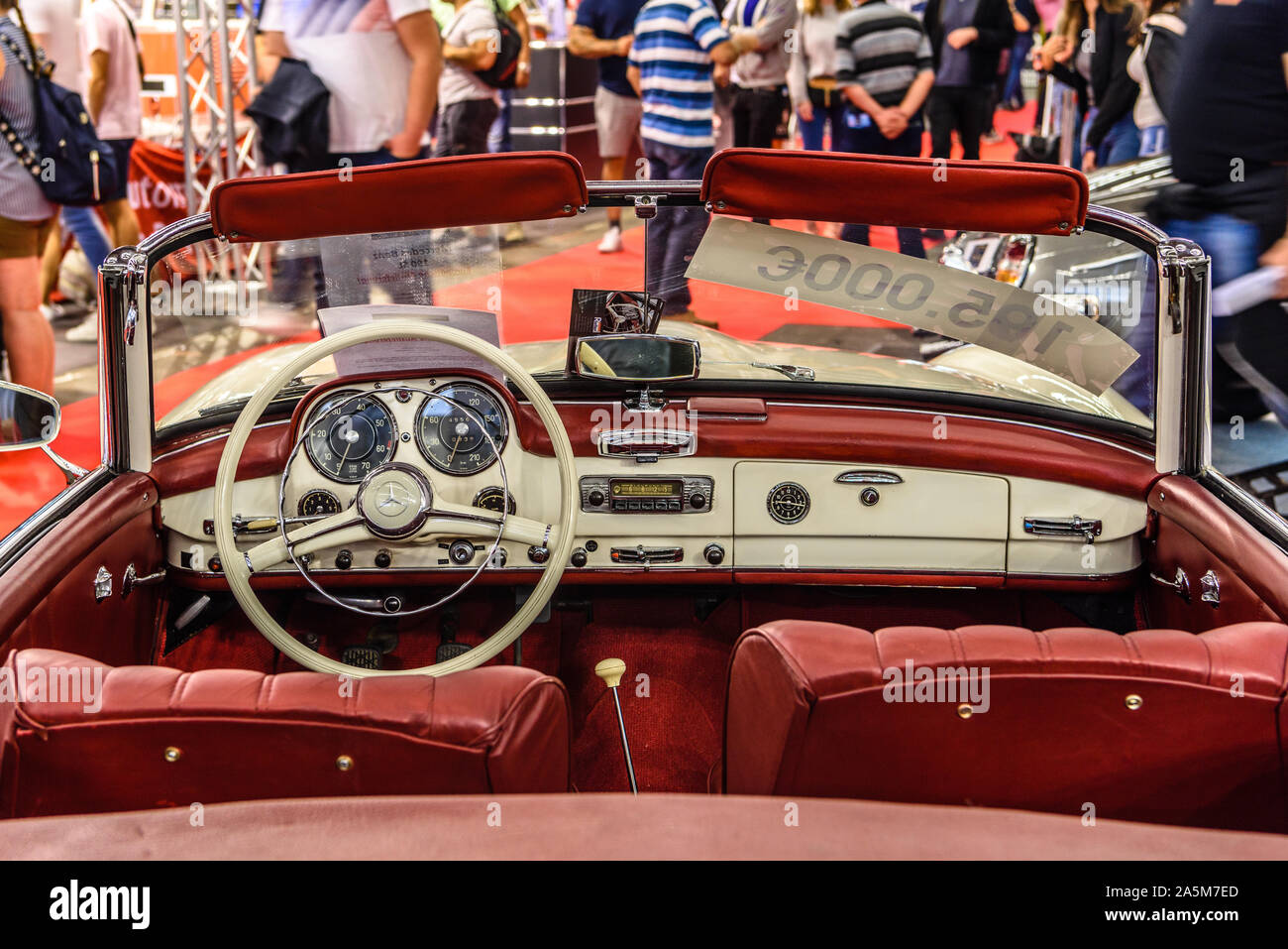 FRANKFURT, GERMANY - SEPT 2019: red ivory leather interior of MERCEDES ...