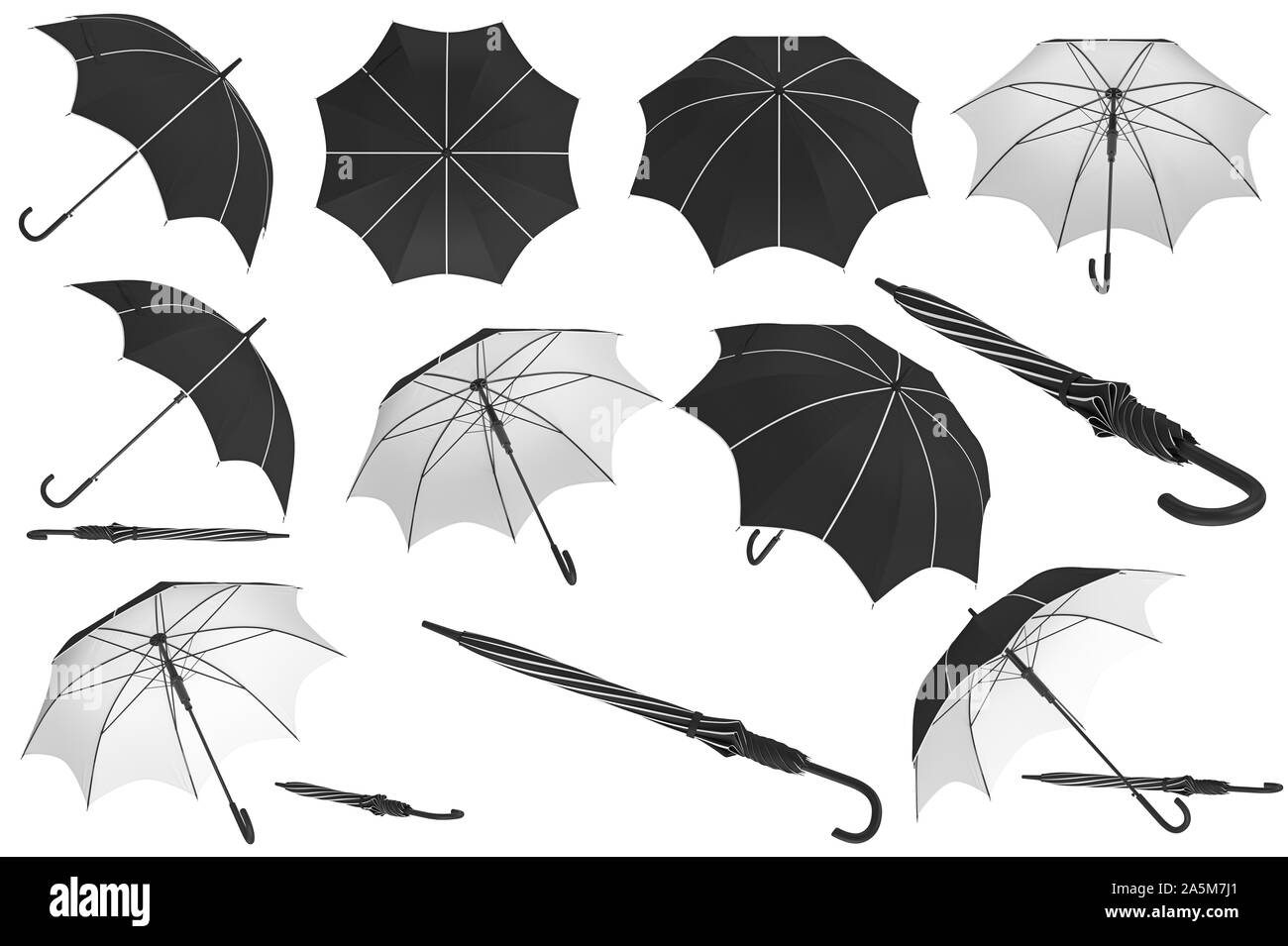 Umbrella parasol classic open with white inserts set. 3D rendering ...