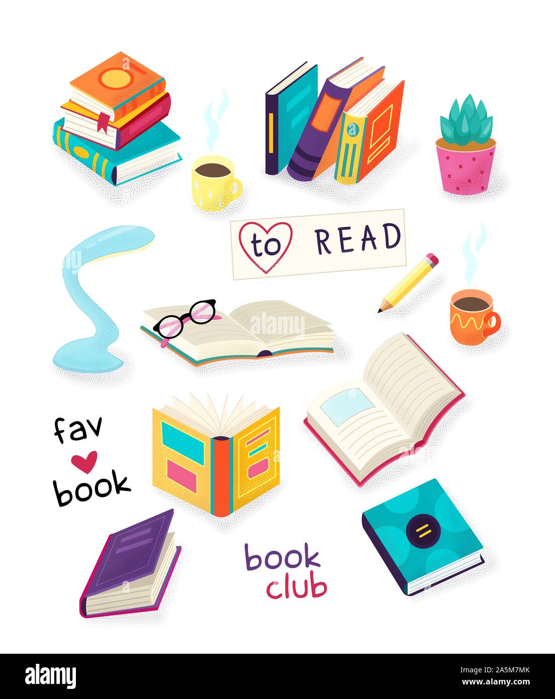 Colorful open and closed books icon set, hobby, reading and education ...