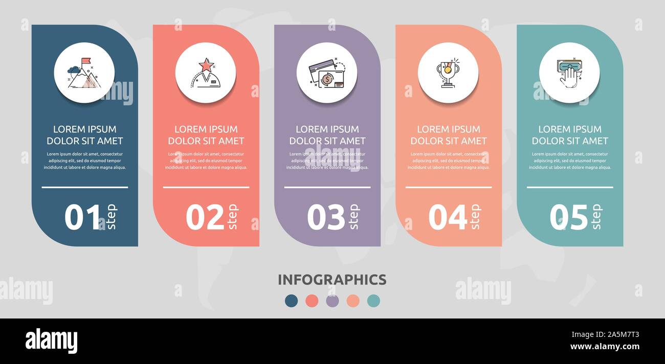 Vector infographic flat template rectangle for five diagrams, graph ...